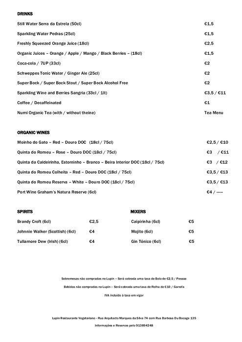 Menu em Lupin Snack Bar - Vegan à Moda do Porto, Porto, Centro ...