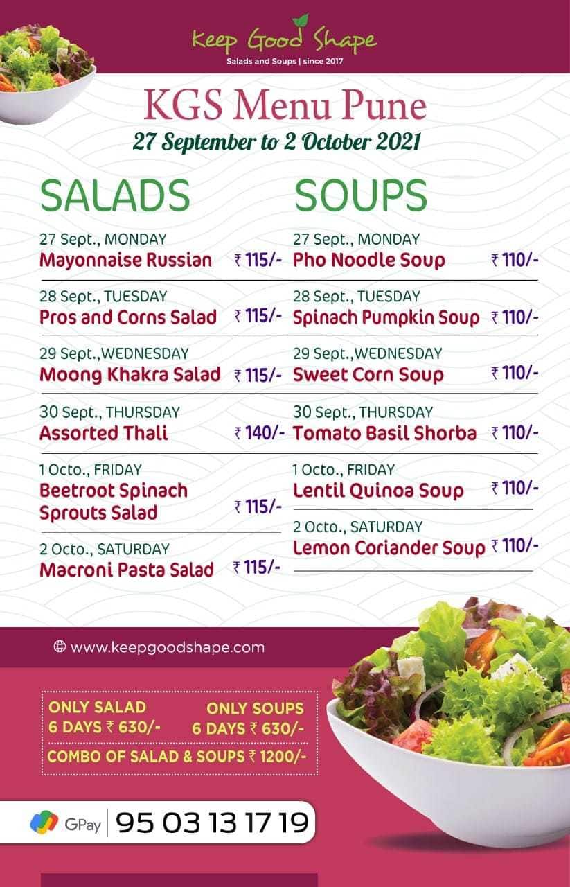 Menu of Keep Good Shape KGS, Shukrawar Peth, Pune