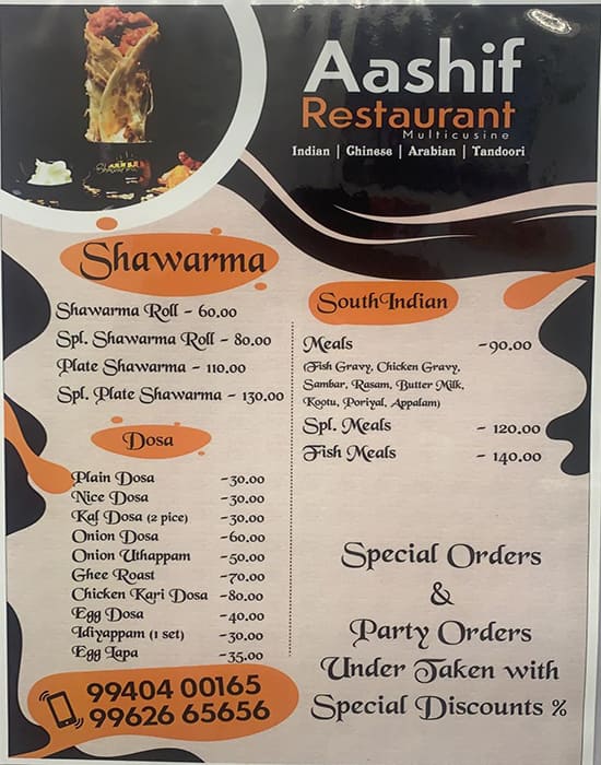 Menu at Aashif Restaurant, Chennai