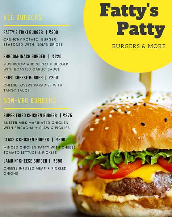Menu of Fatty's Patty, Manpada, Thane West, Thane