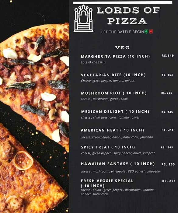 Menu of Lords Of Pizza, Peenya, Bangalore