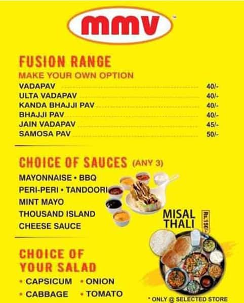 Menu at Mumbaiya Misal and Vadapav Ashram Road, Ahmedabad