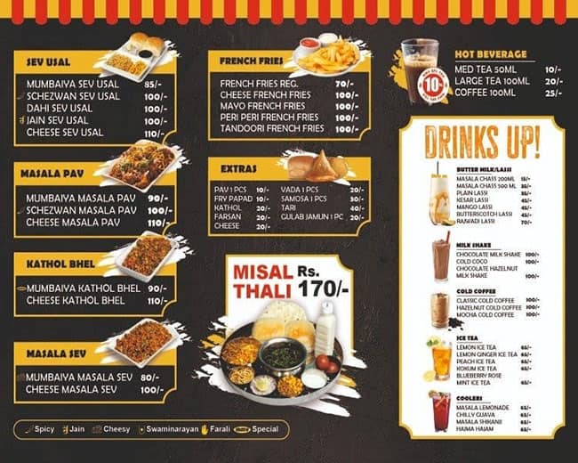 Menu of MMV - Mumbaiya Misal & Vadapav, Navrangpura, Ahmedabad