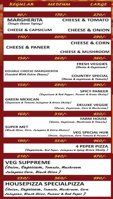 Menu of Pizza House, Ballabhgarh, Faridabad