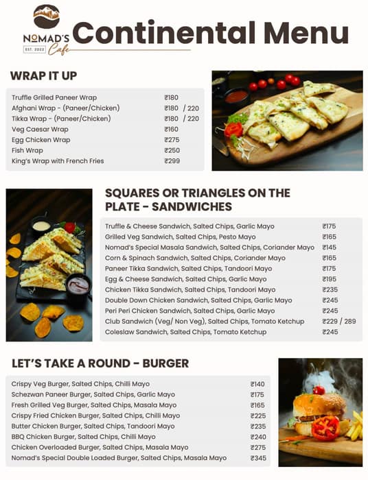 Menu of Nomad's Cafe, Garia, Kolkata