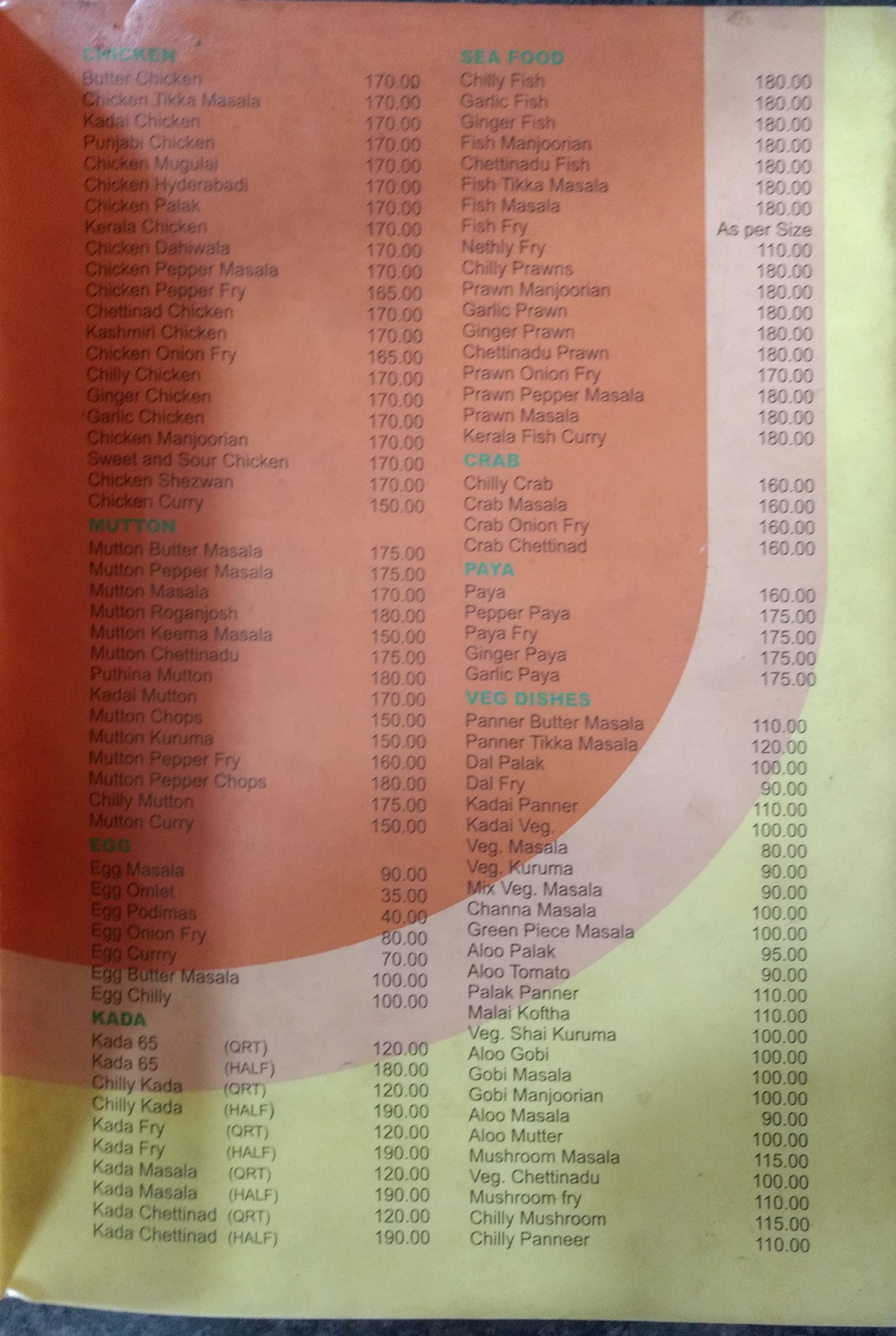 Menu at Hotel Jasmine, Chennai, 291