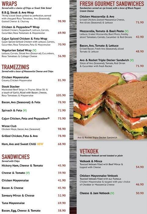 Menu au Wiesenhof café, Pretoria, Makro