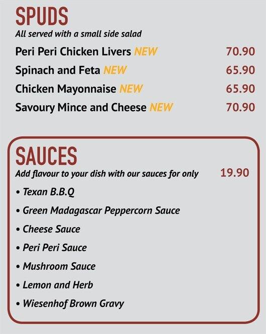 Menu au Wiesenhof café, Pretoria, Makro