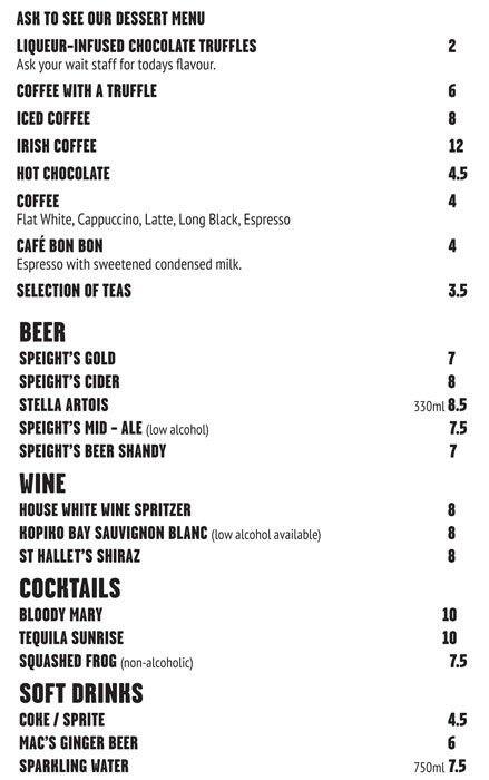 Menu at Flame Bar & Grill, Queenstown