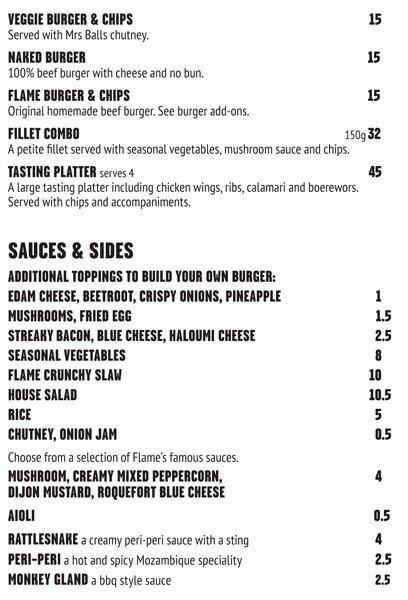 Menu at Flame Bar & Grill, Queenstown