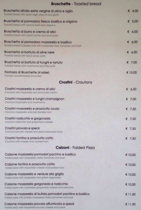 Menu at Target restaurant, Rome