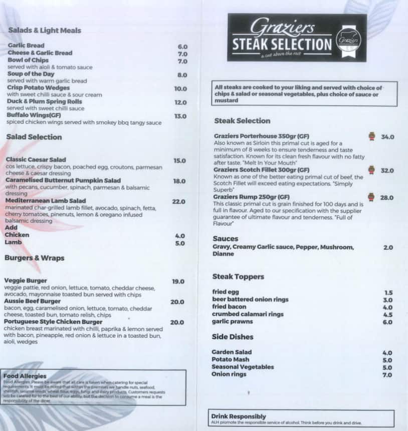 Menu at Rose Shamrock Hotel pub & bar, Reservoir
