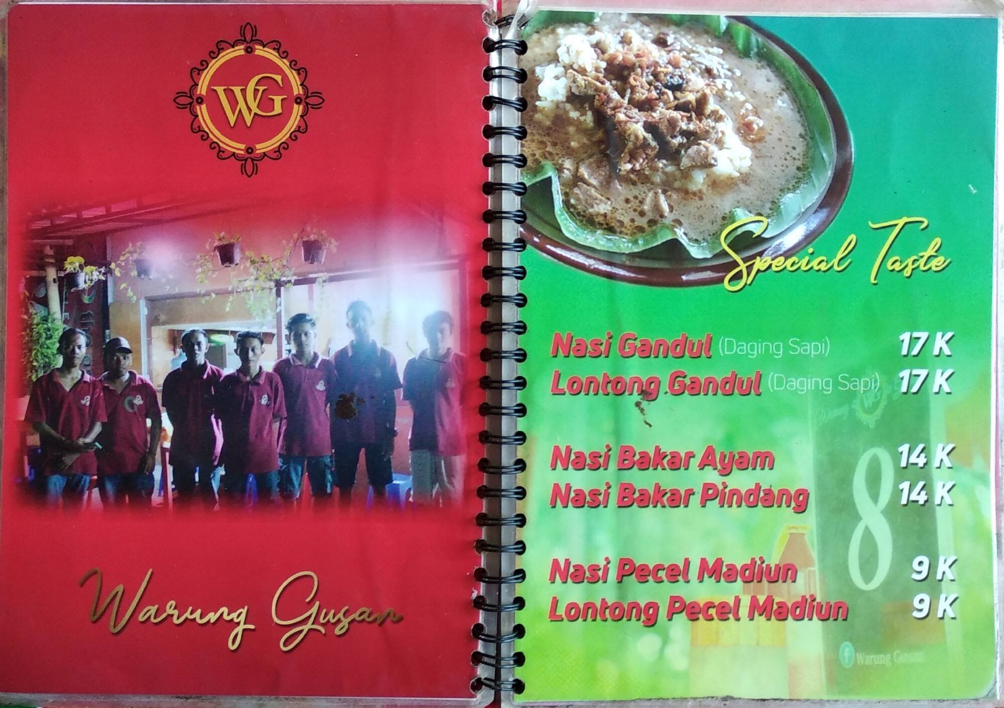 Menu at Warung Nasi Gandul Gusan restaurant, Denpasar, Jl. Raya Puputan II