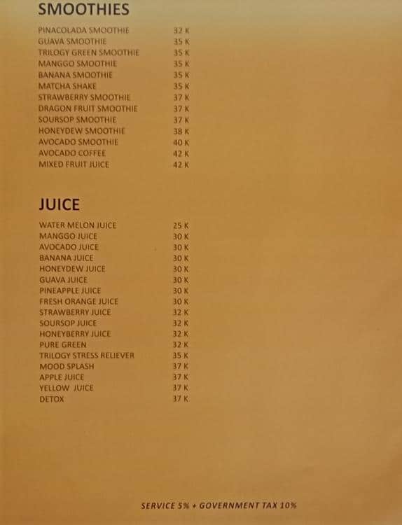 Menu at Trilogy Coffee & Lounge cafe, Denpasar, Jl. Teuku Umar Barat No ...