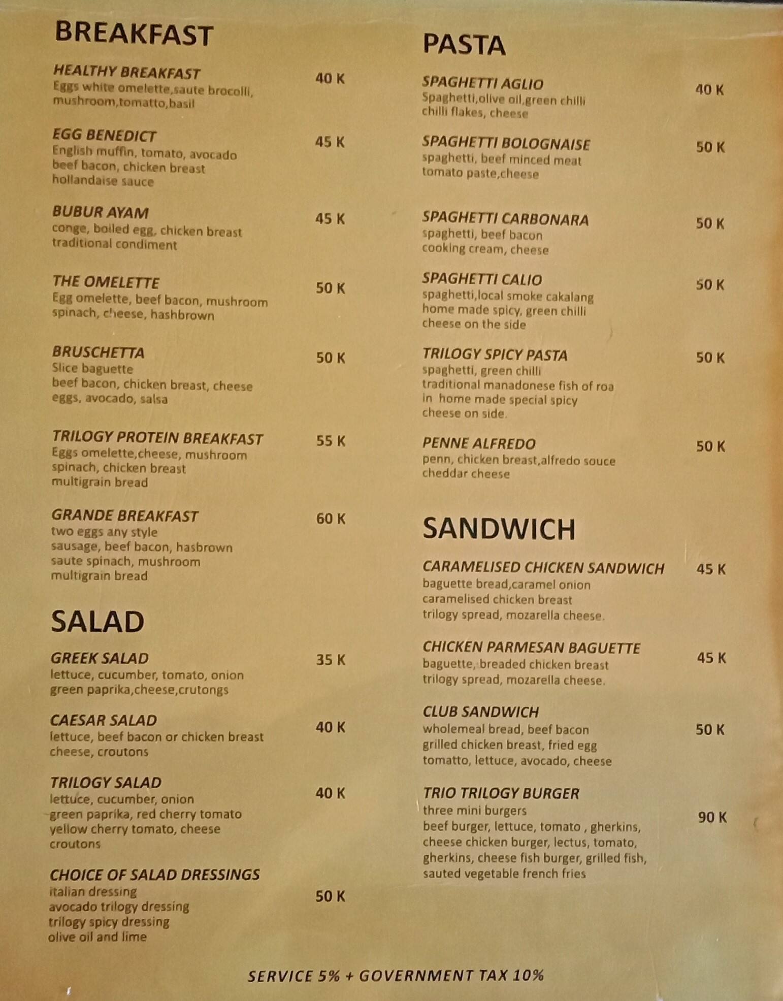 Menu at Trilogy Coffee & Lounge cafe, Denpasar, Jl. Teuku Umar Barat No ...