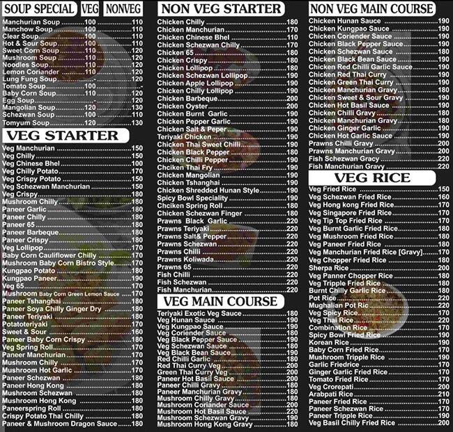 Menu at Red Dots, Mumbai