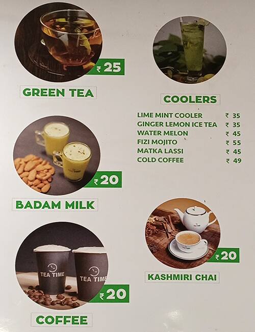 Menu of Tea Time, Manikonda, Hyderabad