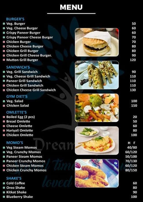 Menu of Dream Cafe, Sector 56, Gurgaon