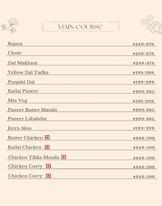 Menu at IRCTC, New Delhi