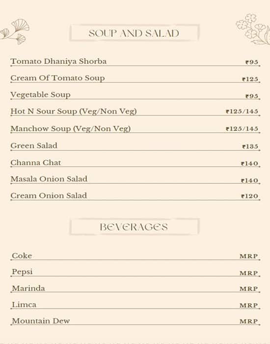 Menu at IRCTC, New Delhi