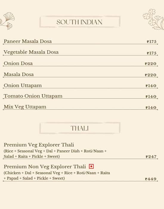 Menu at IRCTC, New Delhi