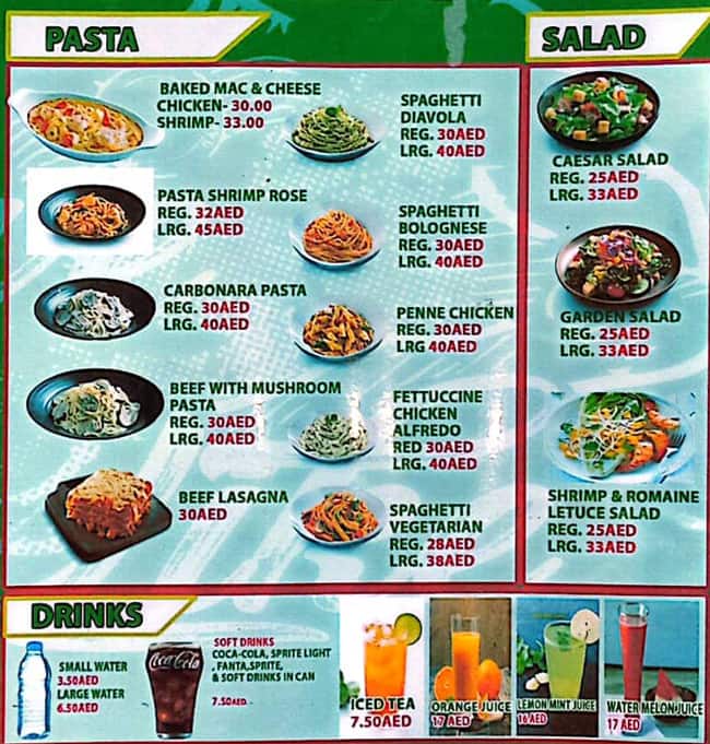 Menu at The Pizza Company restaurant, Dubai, 2 Al Awir Road