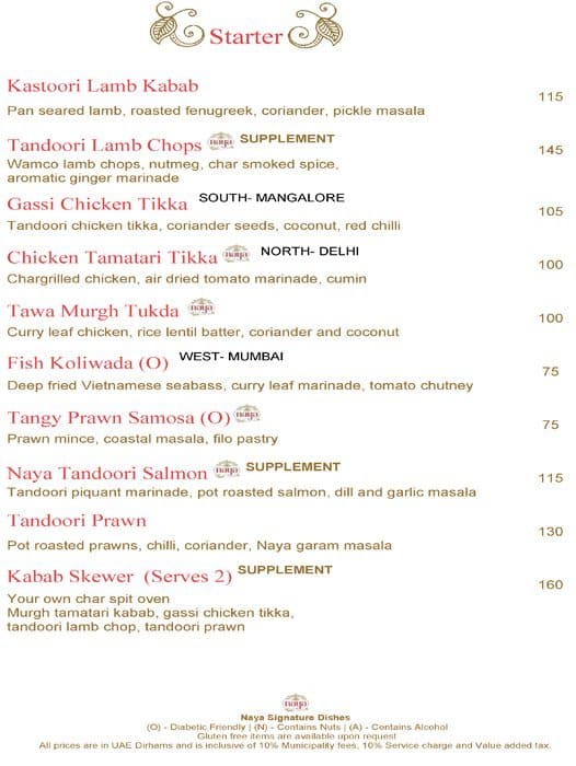 Naya - Jumeirah Beach Hotel Menu - Zomato