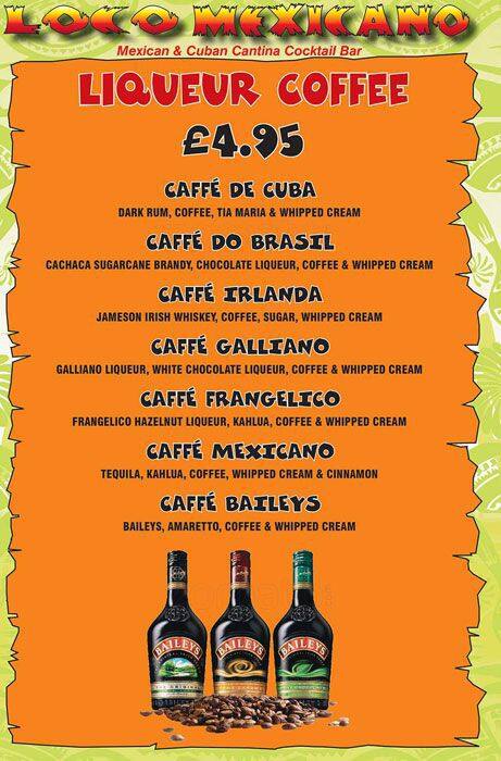 Menu at Loco Mexicano restaurant, London, 64-65 Wilton Rd