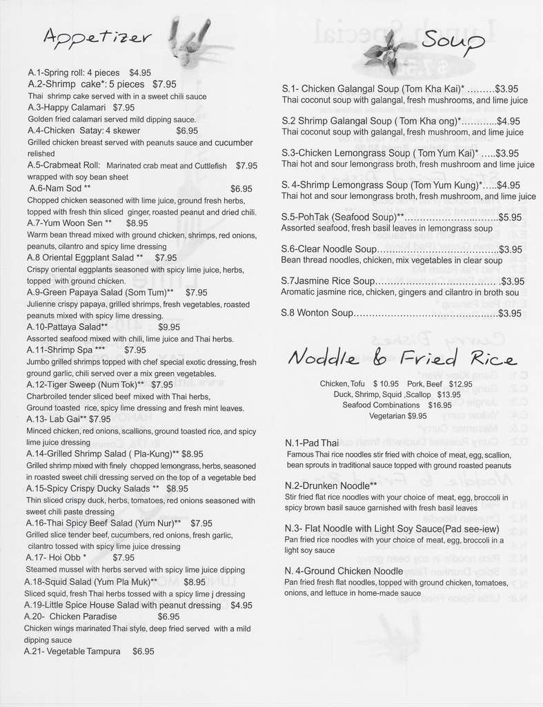 Menu at Little Spice restaurant, Hanover