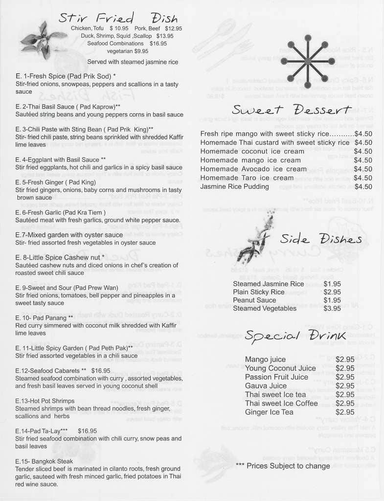 Menu at Little Spice restaurant, Hanover