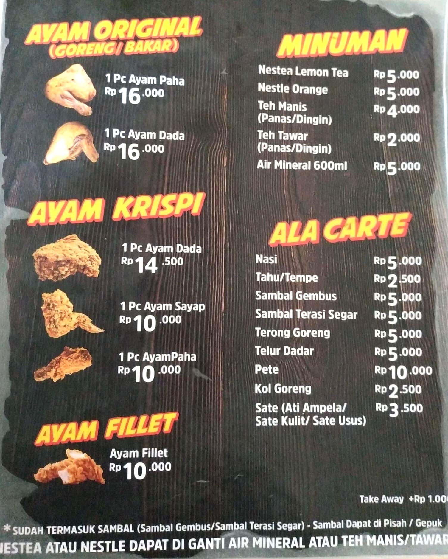 Carta del restaurante Ayam Gepuk Pak Gembus Setia Kawan, West Jakarta