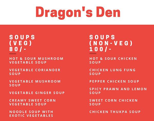 Menu of Dragon's Den, Manikonda, Hyderabad