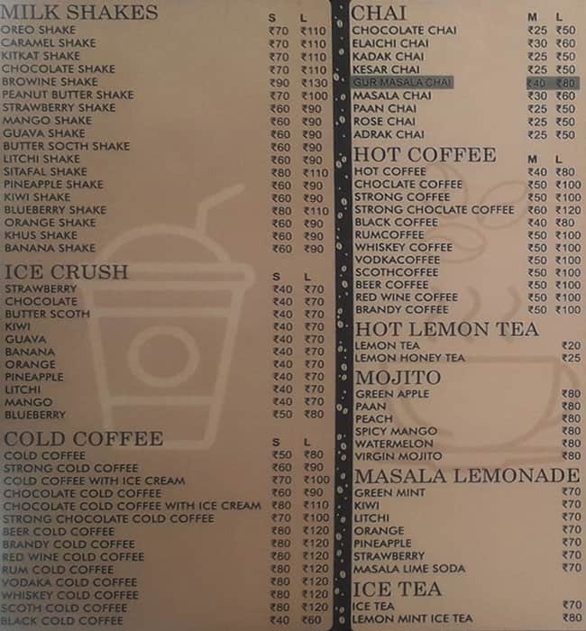 Menu at Tea Steam Cafe, Kharar
