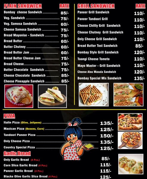 Menu at Shreeji bombay Sandwich, Vadodara