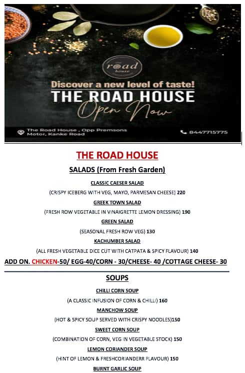 Menu of The Road House, Ahirtoli, Ranchi