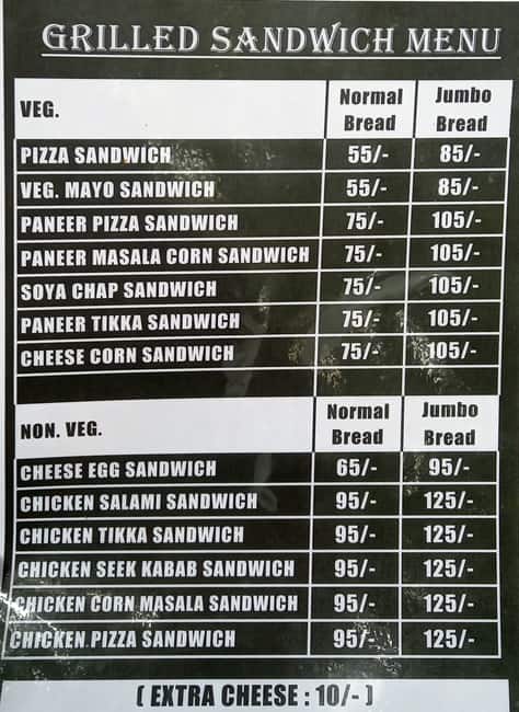 Menu of Anan Sandwich Point, Saket, New Delhi