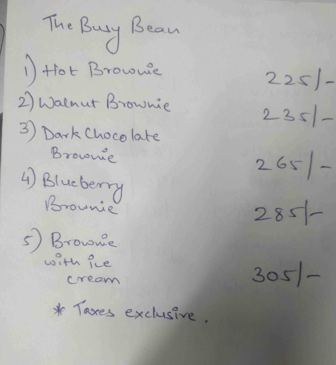 Menu of The Busy Bean, Wagholi, Pune