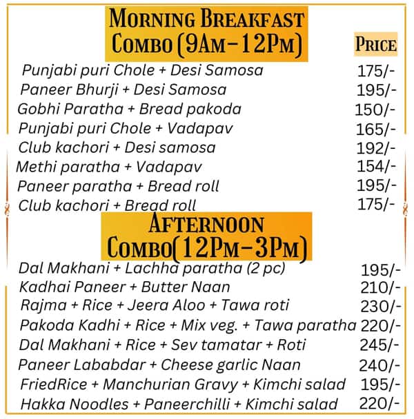 Menu of Combos LTD, Shobhagpura, Udaipur
