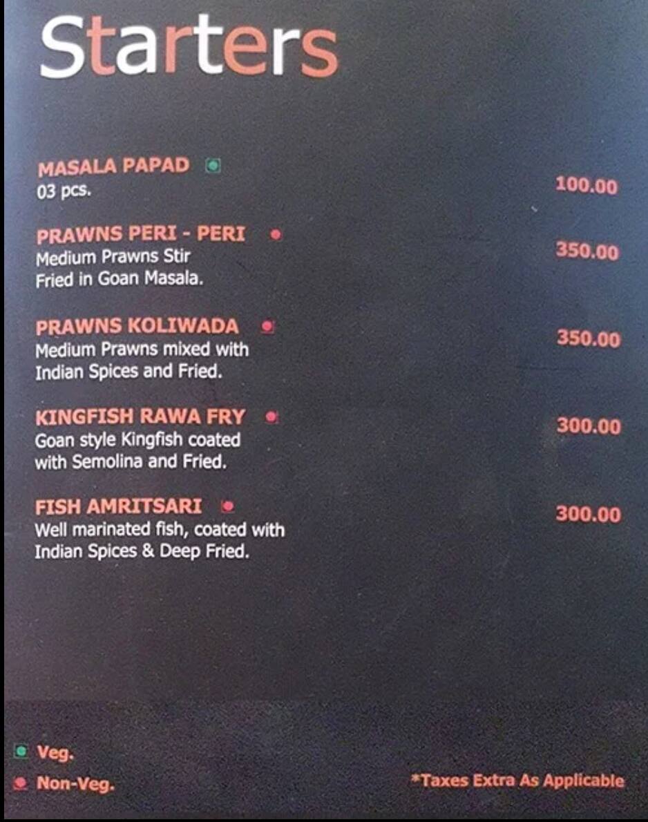Menu of Eat Street, Calangute, Goa