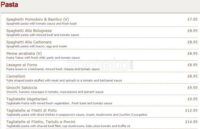 Menu at La nonna pizzeria, London, 213-217 The Broadway