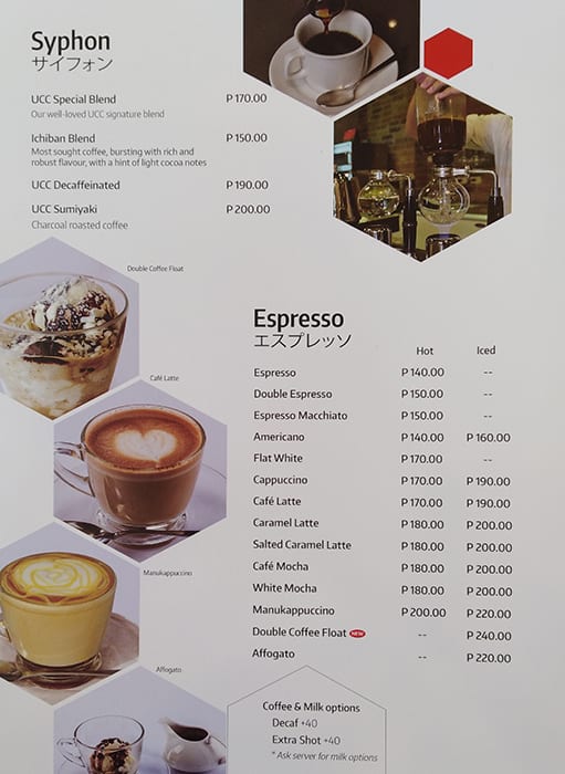 Menu at UCC Café Terrace cafe, Manila, G/F