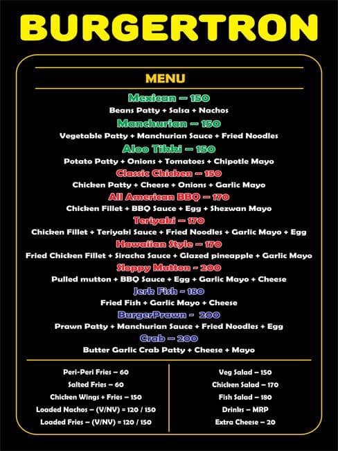 Menu of Burgertron, Balewadi, Pune
