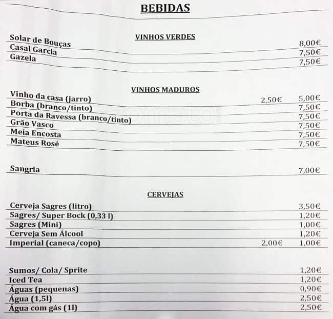 Menu em Taberna da Barroca, Lisboa