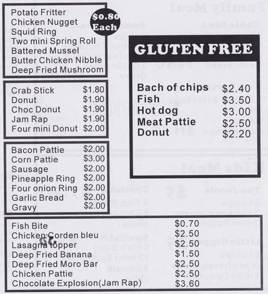 Menu at Wassup Primo Fish and Chips restaurant, Christchurch