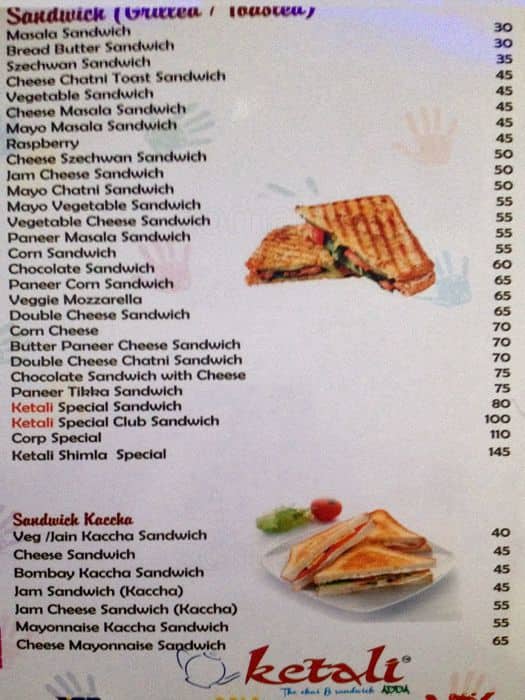 Menu at Ketali the chai & sndwhich ADDA, Indore, QV3P+9H5