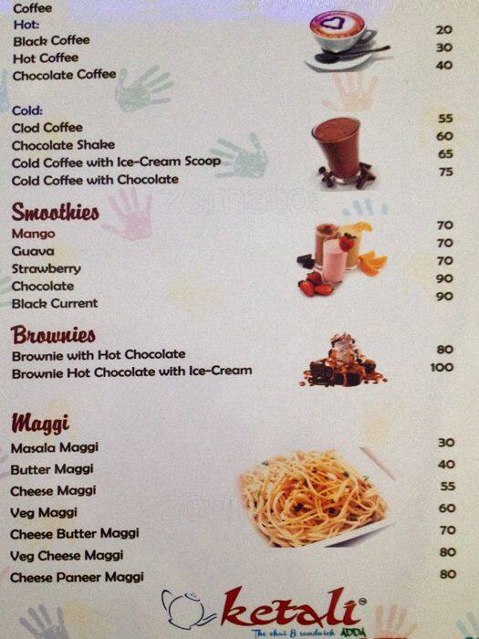Menu at Ketali the chai & sndwhich ADDA, Indore, QV3P+9H5
