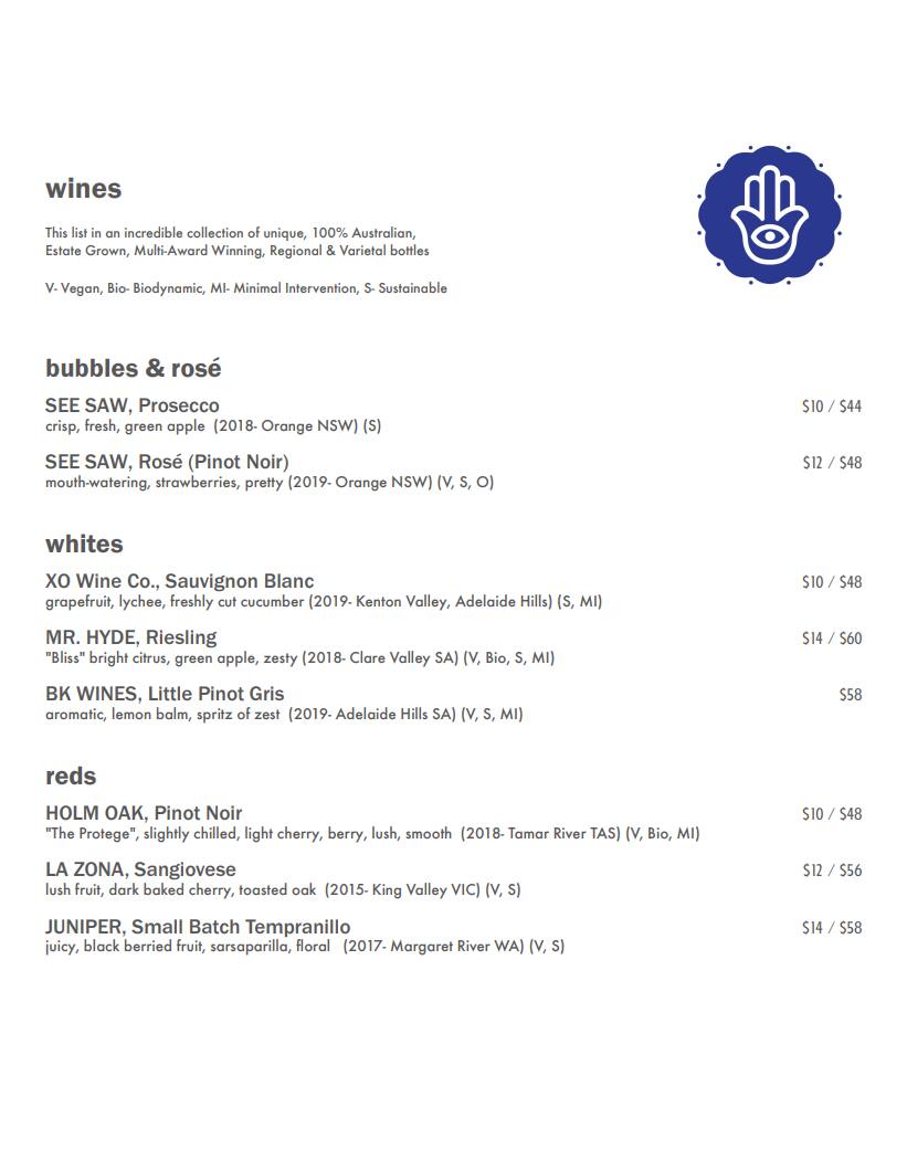 Menu at NAÏM restaurant, Brisbane City, 14 Collingwood St
