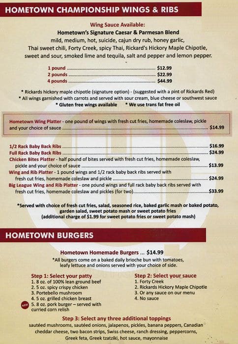 Menu at Hometown Sports Grill pub & bar, Ottawa
