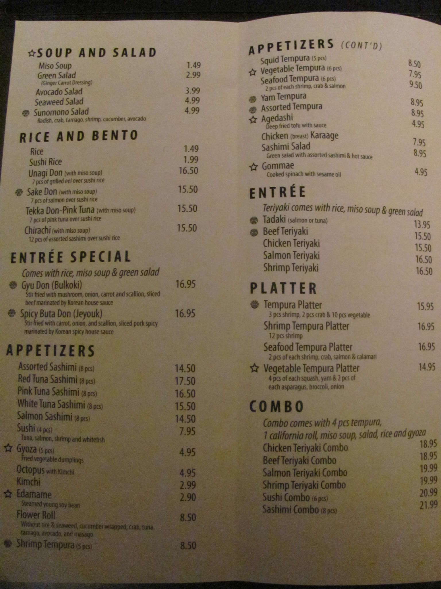 Menu at Sake Japanese Restaurant, Selkirk