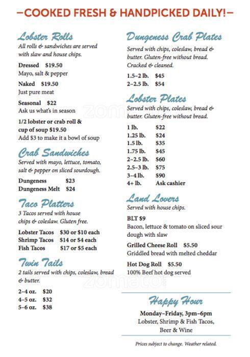 Menu at New England Lobster Market & Eatery restaurant, Burlingame, 824 ...